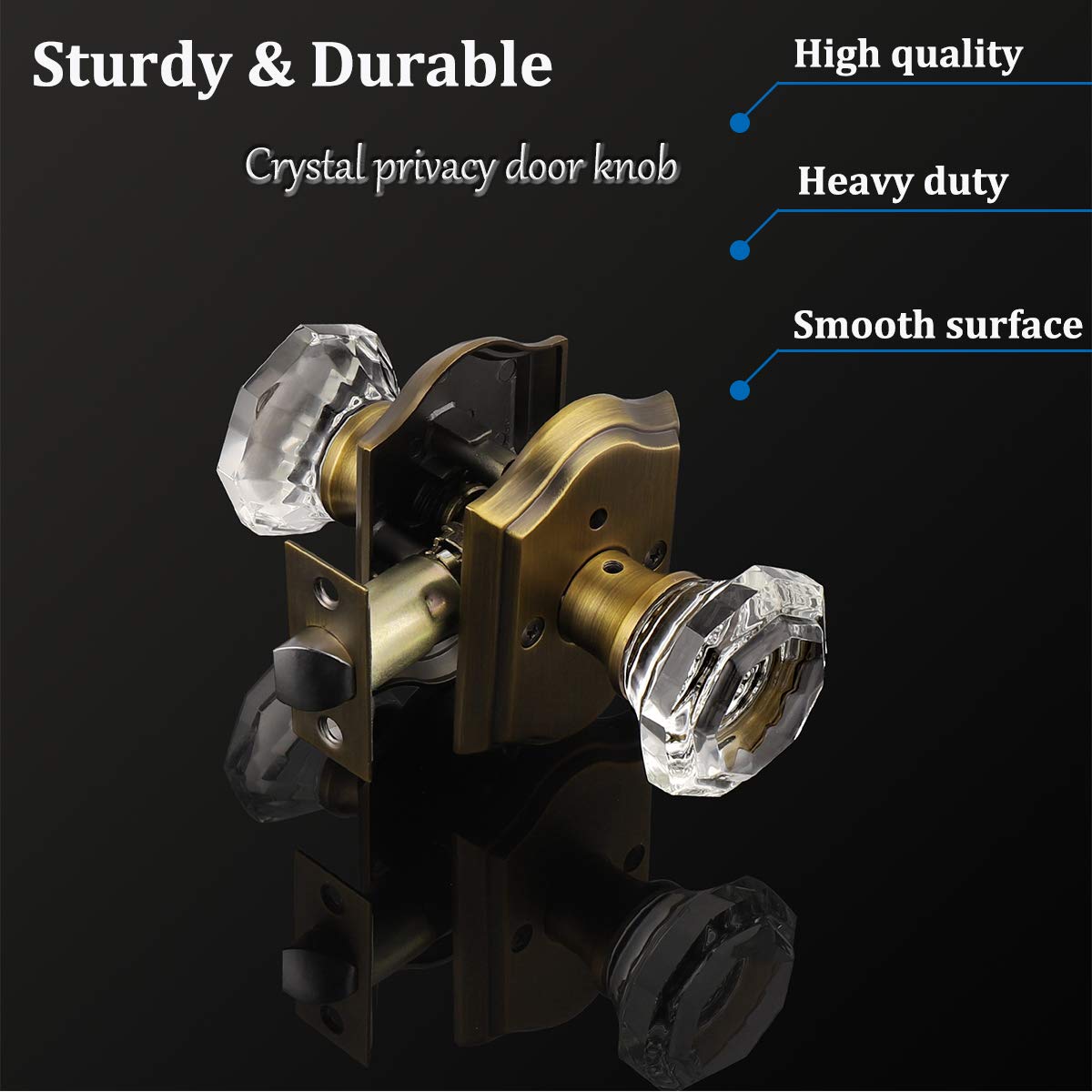 Gobrico Privacy Door Lock Sets Crystal Knobs Heavy Duty Door Hardware,Keyless Bath/Bed Door Knobset with Lock Inside,Push Pin Button,Antique Brass Arched Rosette,2 Pack