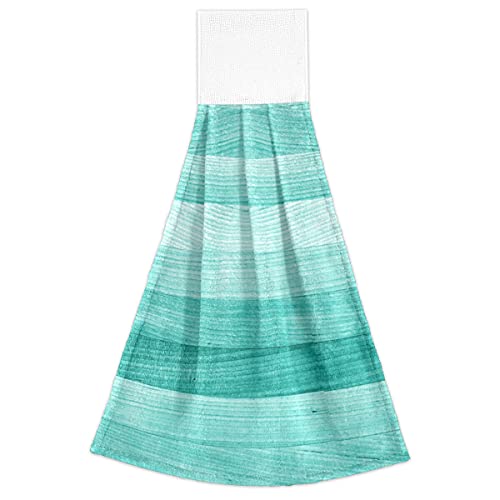 Teal Turquoise Green Wood Kitchen Towel Home Decorative Loop Dish Hand Towel Hanging Tie Towels 2PCS Super Soft Absorbent WashCloth for Bathroom Farmhouse Housewarming Tabletop, 12x17Inches
