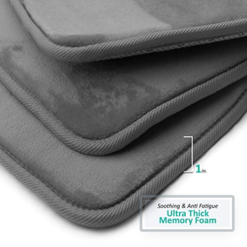Clara Clark Bathroom Rugs Sets 3 Piece, Velvet Memory Foam Bath Mat - Non-Slip, Machine Washable Bath Rugs - Dries Quickly, Ultra Soft Bath Mats for Bathroom, Grey Bathroom Rug Set