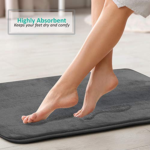Clara Clark Bathroom Rugs Sets 3 Piece, Velvet Memory Foam Bath Mat - Non-Slip, Machine Washable Bath Rugs - Dries Quickly, Ultra Soft Bath Mats for Bathroom, Grey Bathroom Rug Set