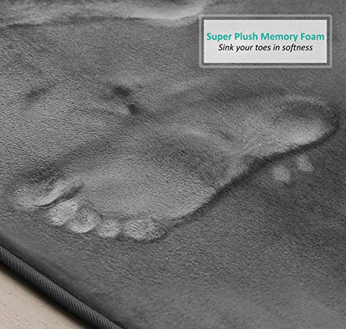 Clara Clark Bathroom Rugs Sets 3 Piece, Velvet Memory Foam Bath Mat - Non-Slip, Machine Washable Bath Rugs - Dries Quickly, Ultra Soft Bath Mats for Bathroom, Grey Bathroom Rug Set