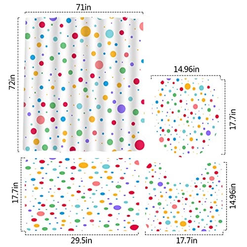 4 Pcs Rainbow Polka Dot Shower Curtain Set, Colorful Abstract Circles Bathroom Sets with Shower Curtain and Rugs, Bath Curtain and Bath Mat, Toilet Lid Cover and U Shaped Rug, 12 Hooks, SETLSSD265