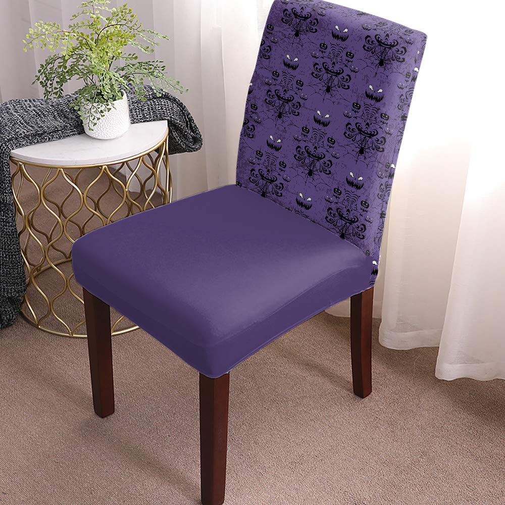 Halloween Stretch Chair Cover Dining Room Chair Covers Set of 6 Haunted Ghost House Mansion Spider Removable Kitchen Chair Covers Soft Chair Seat Protector Fitted with Elastic Bottom for Office