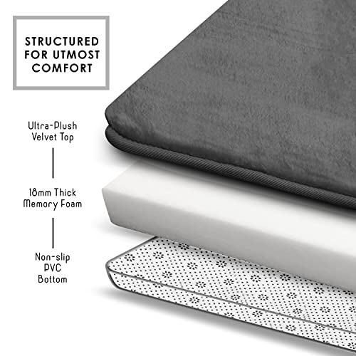 Clara Clark Bathroom Rugs Sets 3 Piece, Velvet Memory Foam Bath Mat - Non-Slip, Machine Washable Bath Rugs - Dries Quickly, Ultra Soft Bath Mats for Bathroom, Grey Bathroom Rug Set