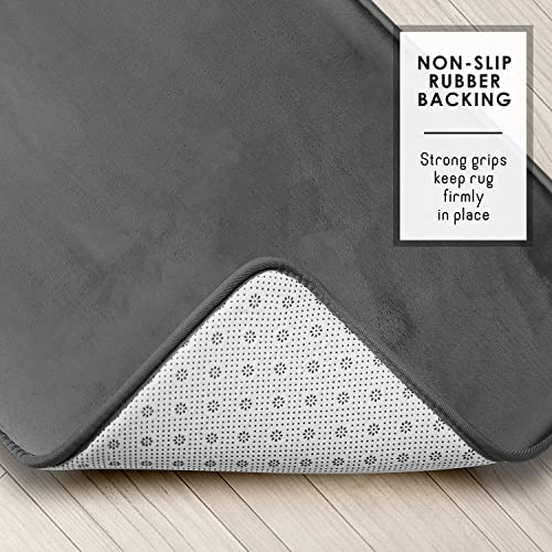 Clara Clark Bathroom Rugs Sets 3 Piece, Velvet Memory Foam Bath Mat - Non-Slip, Machine Washable Bath Rugs - Dries Quickly, Ultra Soft Bath Mats for Bathroom, Grey Bathroom Rug Set