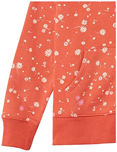 Amazon Essentials Girls' Fleece Zip-Up Hoodie Sweatshirt, Orange Floral, Small