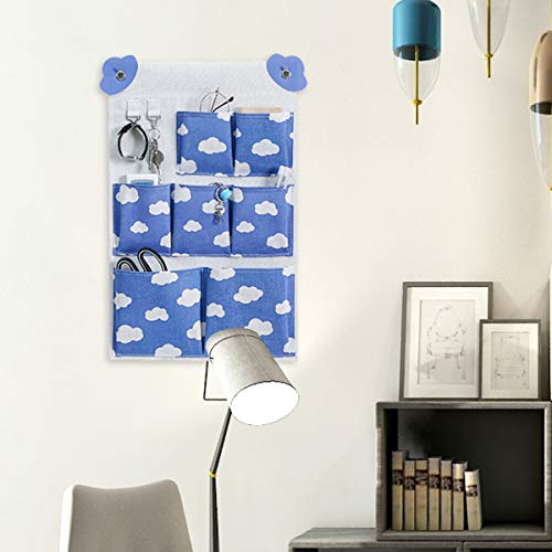 Gospelle Wall Hanging Storage Bag,Over The Door Organizer Pocket ,Premium Linen Fabric Pouches for Closet,Living Room,Bedroom,Bathroom (Blue Sky White Clouds)