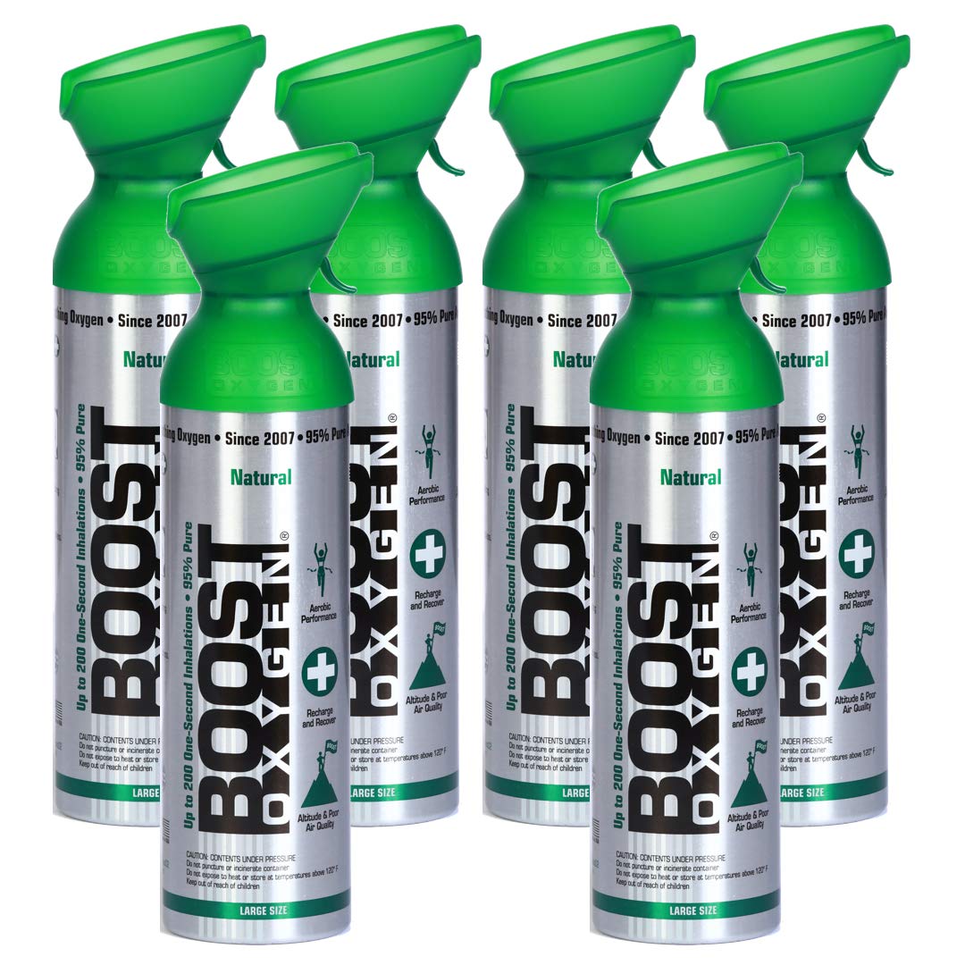 Boost Oxygen Supplemental Oxygen to Go | All-Natural Respiratory Support for Health, Wellness, Performance, Recovery and Altitude (10 Liter Large, 6 Pack, Natural)