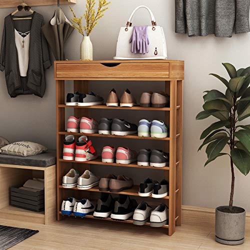 SogesGame 5-Tier Shoe Rack 29.5inch Wooden Shoe Storage Shelf Shoe Organizer for Entryway,Teak,L24-TK-S8-US