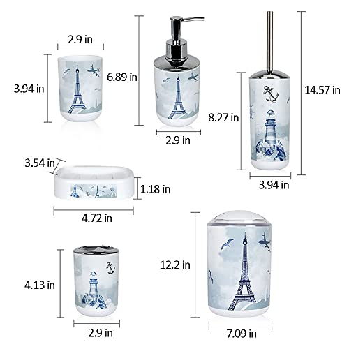 Bathroom Accessories Set 6 Pcs, Soap Dispenser Soap Dish Toothbrush Cup Toothbrush Holder Toilet Brush Trash Can, Bathroom Decor for Home Washing Room