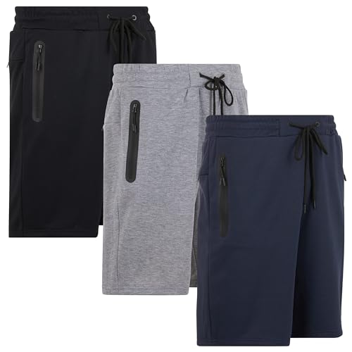 PURE CHAMP Mens Shorts French Terry 3 Pack Gym Shorts for Men Athletic Workout Training Shorts with Zipper Pocket and Drawstring Size XS-3XL (Group A,2XL)