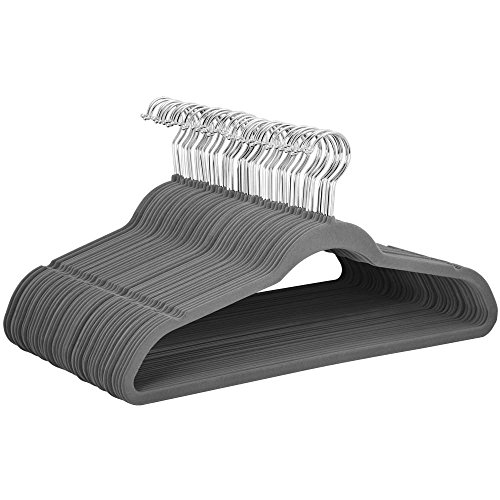 Yaheetech Thin Non Slip Velvet Clothes Hangers,Strong and Durable Hold Up to 10 Lbs- Pack of 100,Gray