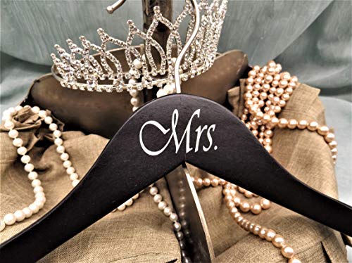 NAHANCO MRSMRS20217 Same Sex, Gay Pride Hanger Set, Black Wood Hangers with Silver Imprint (Mrs. and Mrs.), 17” (2-Piece Set), Black w/Silver Imprint