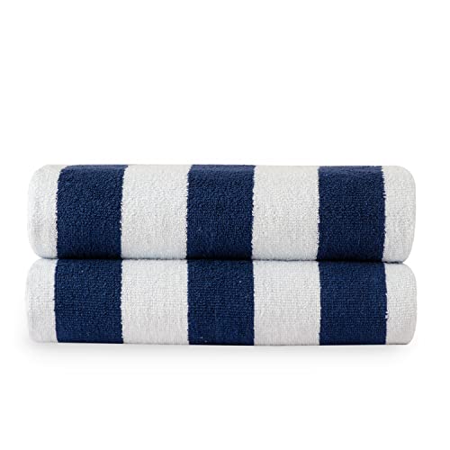LANE LINEN 100% Cotton Beach Towel, Pack of 2 Beach Towels Set, Cabana Stripe Pool Towels, Oversized Beach Towels for Adults (30" x 60”), Highly Absorbent, Large Beach Towels, Quick Dry Towel - Blue