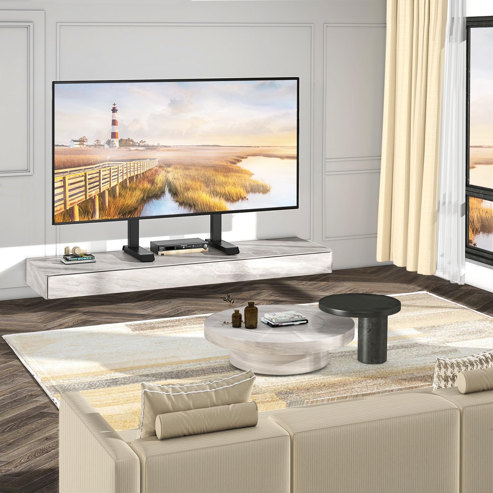 TAVR Ultra Strong Universal TV Stand Base for 55-90 Inch TVs Hold up to 150 lbs, Heavy Duty Height Adjustable Table Top TV Mount Stand with Tempered Glass Base, Max VESA 800x400mm, Black