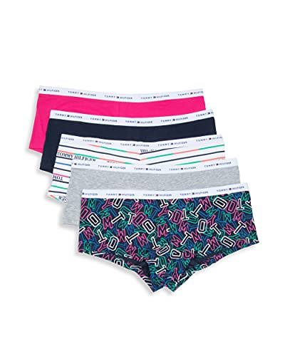 Tommy HilfigerWomensClassic Cotton Boyshort Panties—5 PackVarsity Letter/Grey/Multi Th/Navy/BeetrootSmall