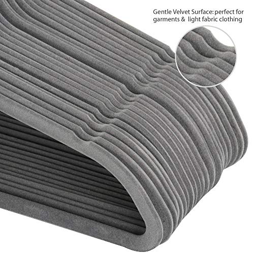 Yaheetech Thin Non Slip Velvet Clothes Hangers,Strong and Durable Hold Up to 10 Lbs- Pack of 100,Gray