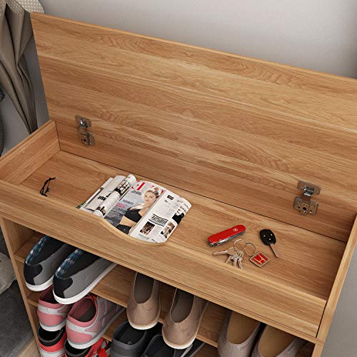 SogesGame 5-Tier Shoe Rack 29.5inch Wooden Shoe Storage Shelf Shoe Organizer for Entryway,Teak,L24-TK-S8-US