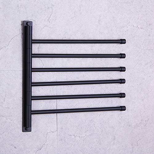 GERZWY Bathroom Swing Arm Towel Bars Wall Mount Bath Towel Rack with 6 Arms Hanger Towel Holder Organizer SUS 304 Stainless Steel Matte Black HYG06-BK