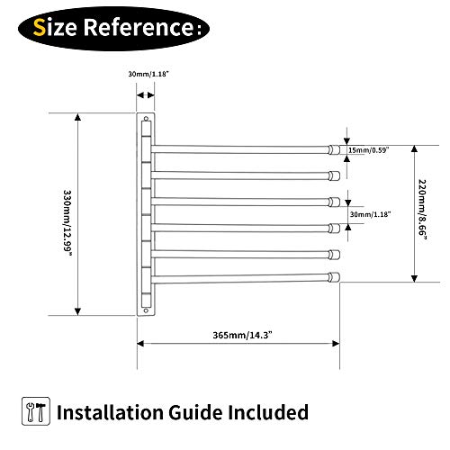 GERZWY Bathroom Swing Arm Towel Bars Wall Mount Bath Towel Rack with 6 Arms Hanger Towel Holder Organizer SUS 304 Stainless Steel Matte Black HYG06-BK