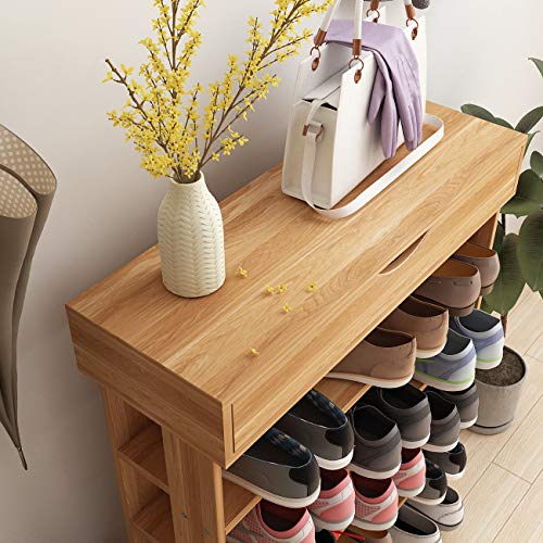 SogesGame 5-Tier Shoe Rack 29.5inch Wooden Shoe Storage Shelf Shoe Organizer for Entryway,Teak,L24-TK-S8-US