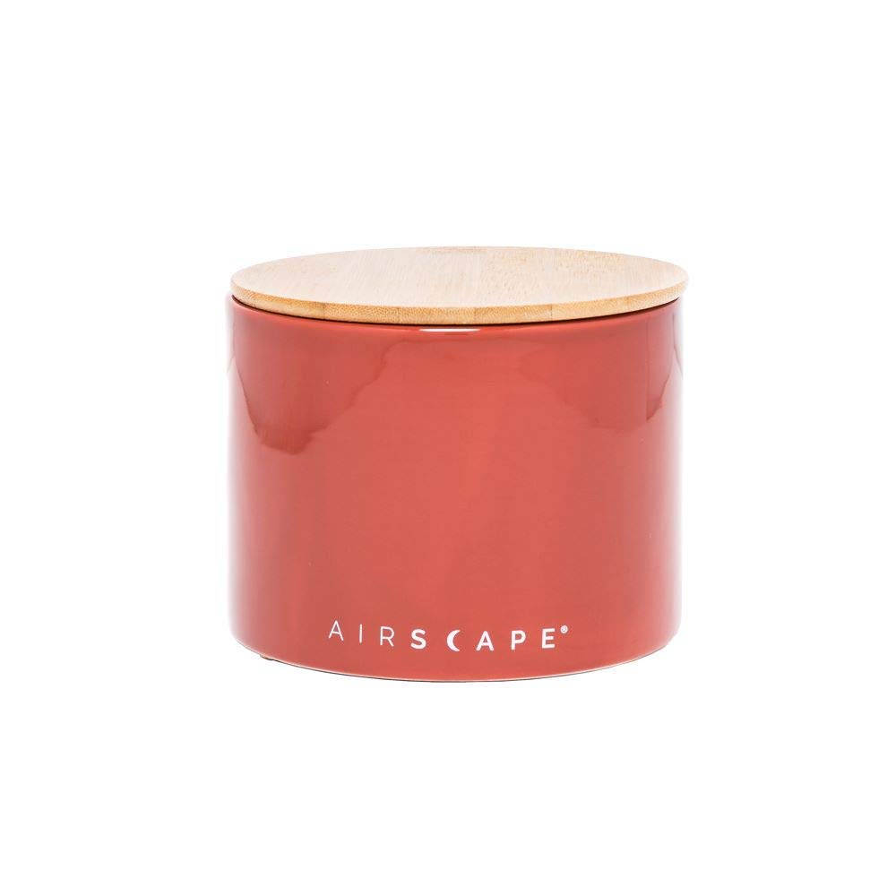 AirScape Ceramic Coffee and Food Storage Canister | Patented Airless Inner Lid with Two Way Valve Preserves Food Freshness - Glazed Ceramic with Bamboo Top (Desert Red Rock, Small)