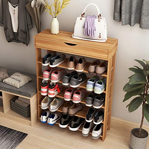 SogesGame 5-Tier Shoe Rack 29.5inch Wooden Shoe Storage Shelf Shoe Organizer for Entryway,Teak,L24-TK-S8-US