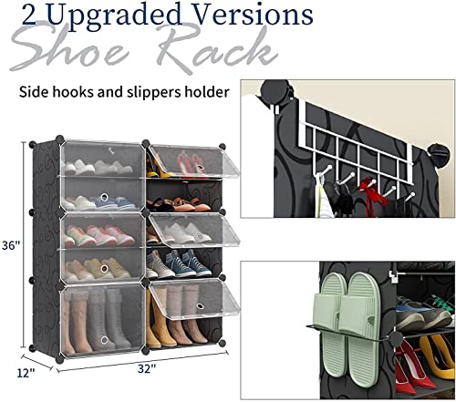 Aeitc 32 Pairs Shoe Rack Organizer Shoe Organizer Expandable Shoe Storage Cabinet Narrow Standing Stackable Space Saver Shoe Rack for Entryway, Hallway and Closet,black