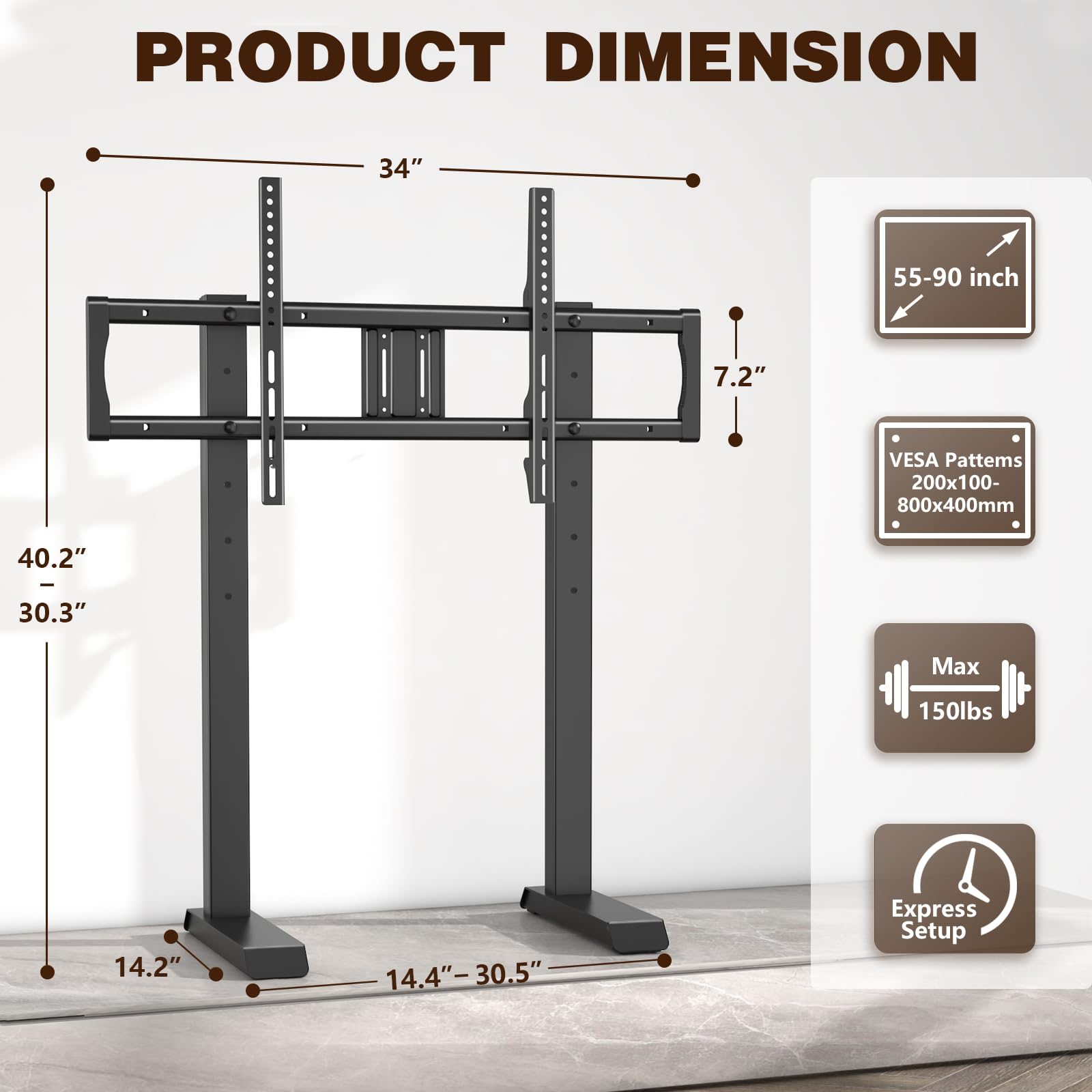 TAVR Ultra Strong Universal TV Stand Base for 55-90 Inch TVs Hold up to 150 lbs, Heavy Duty Height Adjustable Table Top TV Mount Stand with Tempered Glass Base, Max VESA 800x400mm, Black