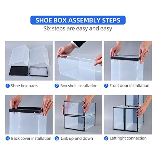 XZLGUJI 1 Pack Shoe Storage Box-Multi-function Storage Bins,Clear Plastic Stackable Shoe Organizer for Closet,Drop Front Shoe Box. (black (1 Pack))