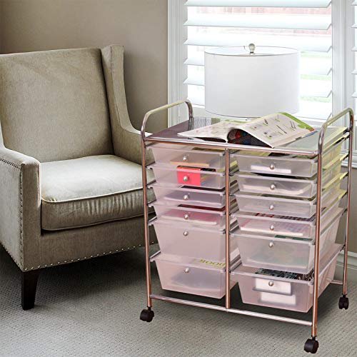 WELLFOR 12 Drawer Rolling Storage Cart Mobile Rolling Storage with Tray Cart for Office School Home Craft Organizer Bins (White)