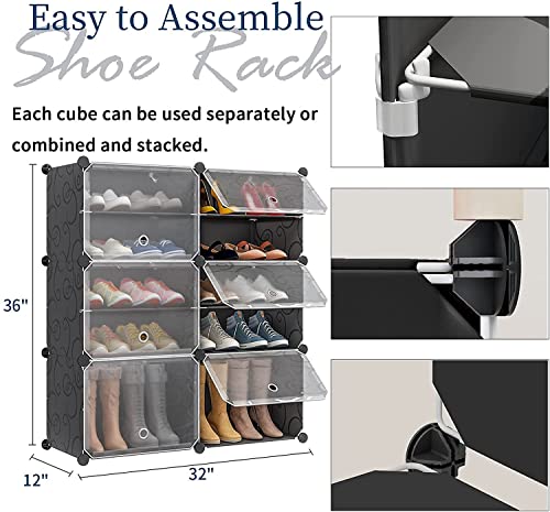 Aeitc 32 Pairs Shoe Rack Organizer Shoe Organizer Expandable Shoe Storage Cabinet Narrow Standing Stackable Space Saver Shoe Rack for Entryway, Hallway and Closet,black