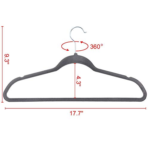 Yaheetech Thin Non Slip Velvet Clothes Hangers,Strong and Durable Hold Up to 10 Lbs- Pack of 100,Gray