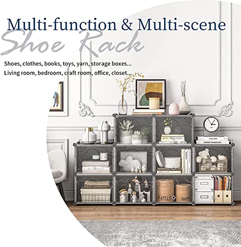 Aeitc 32 Pairs Shoe Rack Organizer Shoe Organizer Expandable Shoe Storage Cabinet Narrow Standing Stackable Space Saver Shoe Rack for Entryway, Hallway and Closet,black
