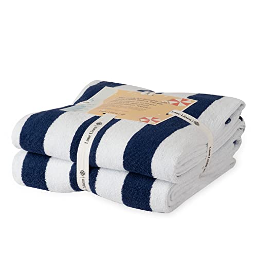 LANE LINEN 100% Cotton Beach Towel, Pack of 2 Beach Towels Set, Cabana Stripe Pool Towels, Oversized Beach Towels for Adults (30" x 60β), Highly Absorbent, Large Beach Towels, Quick Dry Towel - Blue