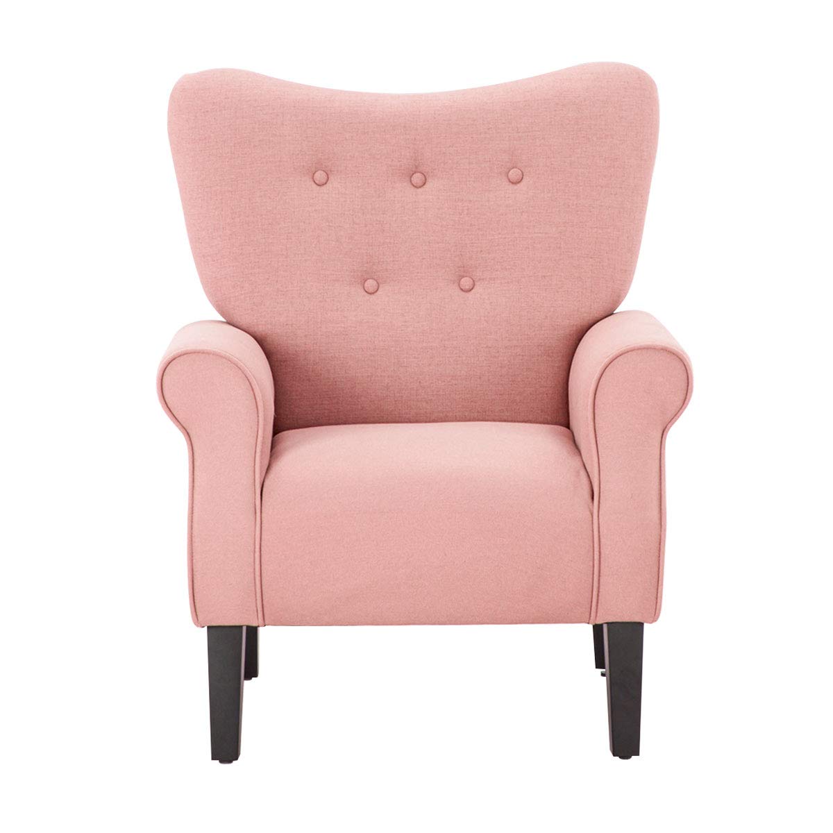 YOLENY Modern Accent Chair,High Back Armchair,Upholstered Fabric Button Single Sofa with Wooden Legs for Living Room,Bedroom,Club,Light Pink