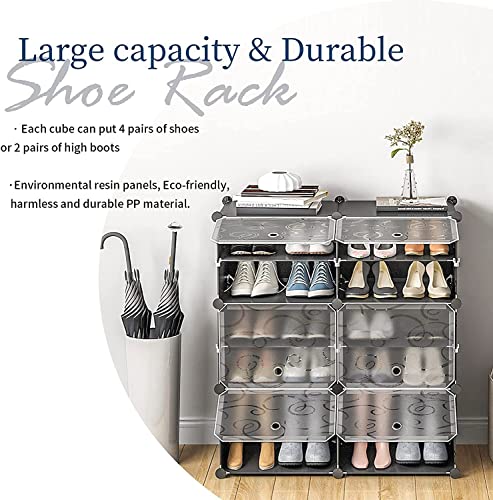 Aeitc 32 Pairs Shoe Rack Organizer Shoe Organizer Expandable Shoe Storage Cabinet Narrow Standing Stackable Space Saver Shoe Rack for Entryway, Hallway and Closet,black