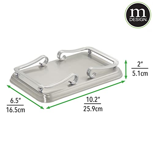 mDesign Decorative Metal Guest Disposable Paper Hand Towel Storage Tray Dispenser - Sturdy Holder with Non-Skid Base and Scroll Design - for Bathroom Vanity Countertops - Brushed/Chrome