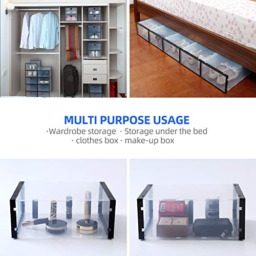 XZLGUJI 1 Pack Shoe Storage Box-Multi-function Storage Bins,Clear Plastic Stackable Shoe Organizer for Closet,Drop Front Shoe Box. (black (1 Pack))