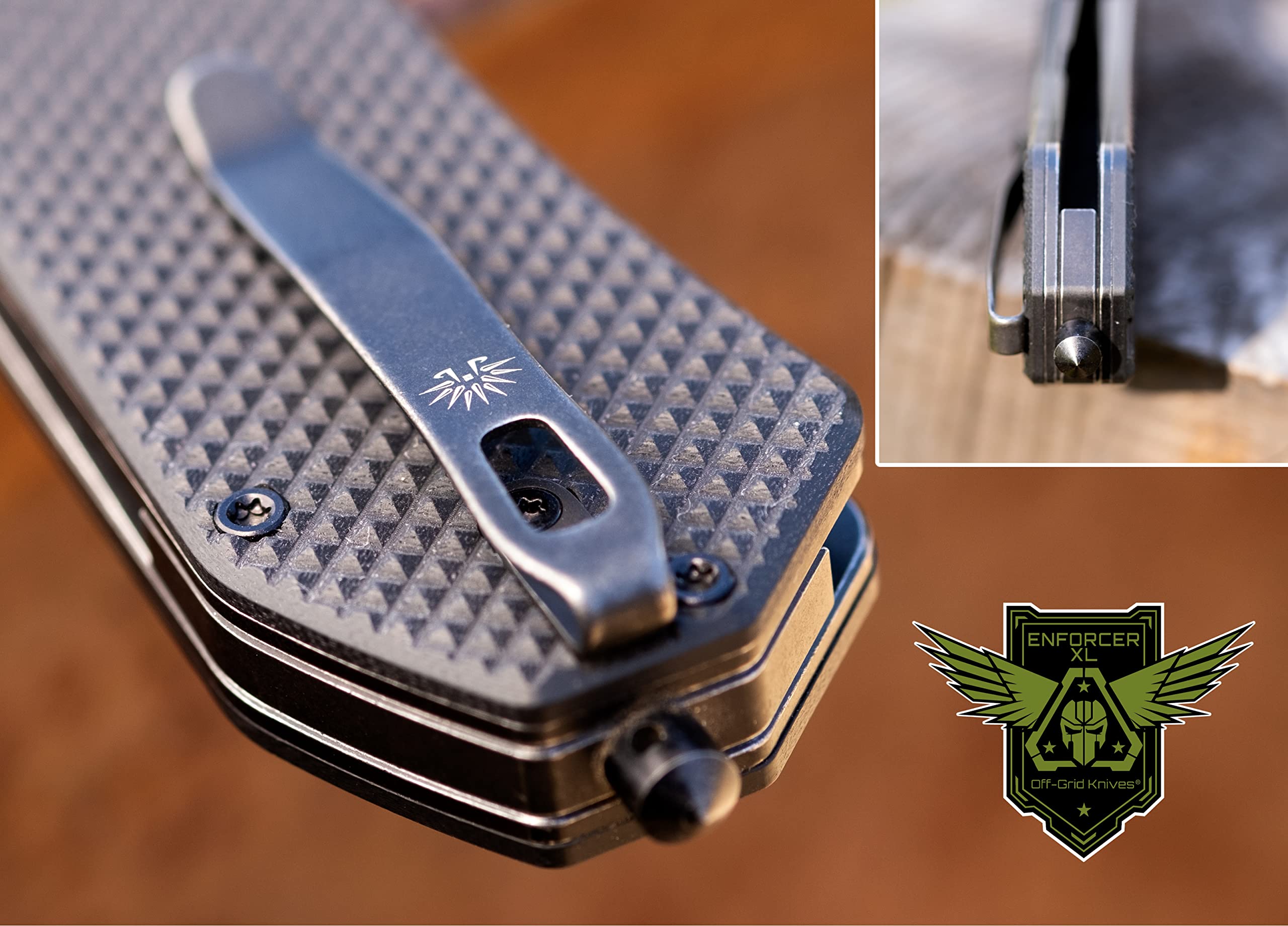 Off-Grid Knives - Enforcer XL Folding Knife w. 154CM Blade Steel, Tungsten Carbide Tip, Ceramic Bearings, Grippy G10, Oversized Handle, Deep Pocket Carry, Left & Right Hand