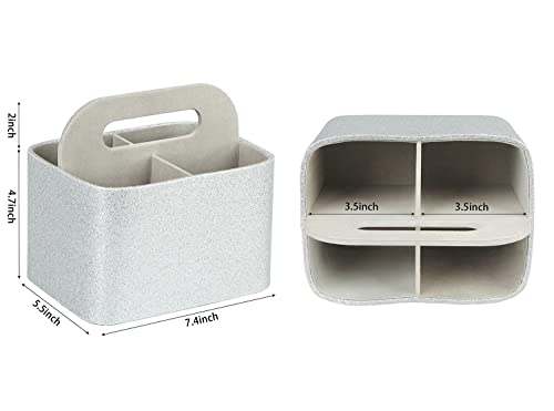 HofferRuffer Faux Leather Basket Tote Bin Caddy, Remote Control Holder, Portable Skincare Makeup Storage Organizer Caddy Tote with Handle, 7.3 x 5.5 x 6.7 inches (Silver)