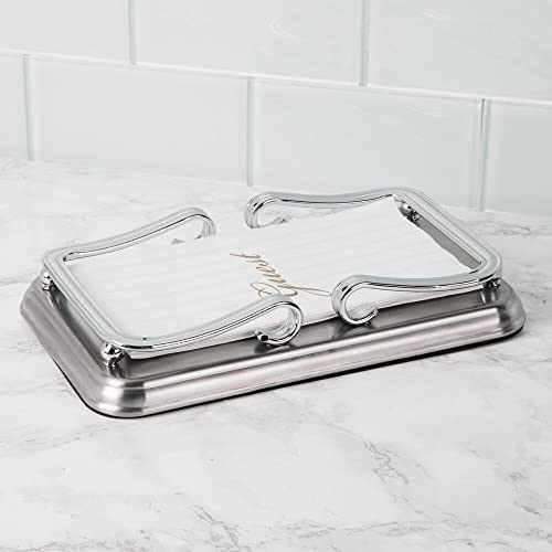 mDesign Decorative Metal Guest Disposable Paper Hand Towel Storage Tray Dispenser - Sturdy Holder with Non-Skid Base and Scroll Design - for Bathroom Vanity Countertops - Brushed/Chrome