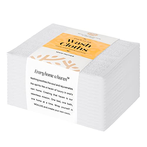Wealuxe White Washcloths for Body and Face Towel, Cotton Wash Cloths Bulk 48 Pack, Flannel Spa Fingertip Wash Clothes 12x12 Inch, Soft Absorbent Gym Towels
