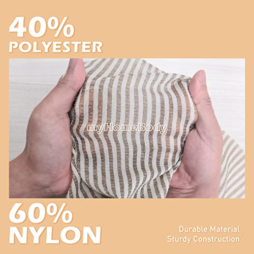 myHomeBody Extra Long Exfoliating Washcloth | Exfoliating Body Scrubber | Exfoliating Towel, Japanese Washcloth | Spring Green and Tan Stripes, Set of 2