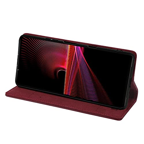 32nd Classic Series 2.0 - Real Leather Book Wallet Case Cover for Sony Xperia 1 III (2021), Real Leather Design with Card Slot, Magnetic Closure and Built in Stand - Burgundy