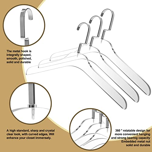 Quality Clear Acrylic Lucite Coat Suit Hangers, Stylish Clothes Hanger with Silver Hook - Coat Hanger for Dress, Suit - Closet Organizer Adult Hangers Gloss Silver Chrome 5 Pcs