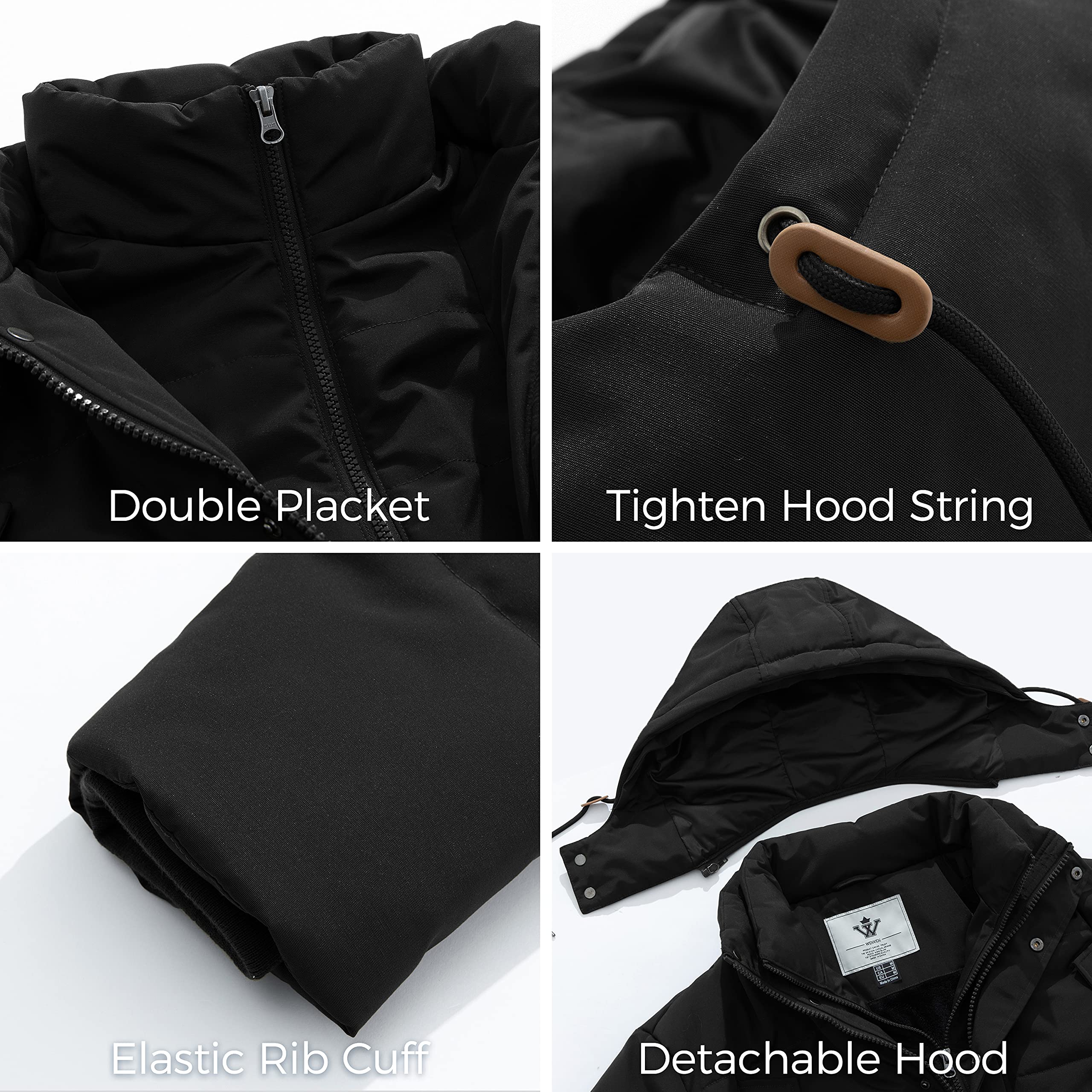 WenVen Men's Winter Puffer Coat Warm Outwear Jacket with Detachable Hood(Black,3XL)
