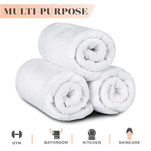 Wealuxe White Washcloths for Body and Face Towel, Cotton Wash Cloths Bulk 48 Pack, Flannel Spa Fingertip Wash Clothes 12x12 Inch, Soft Absorbent Gym Towels