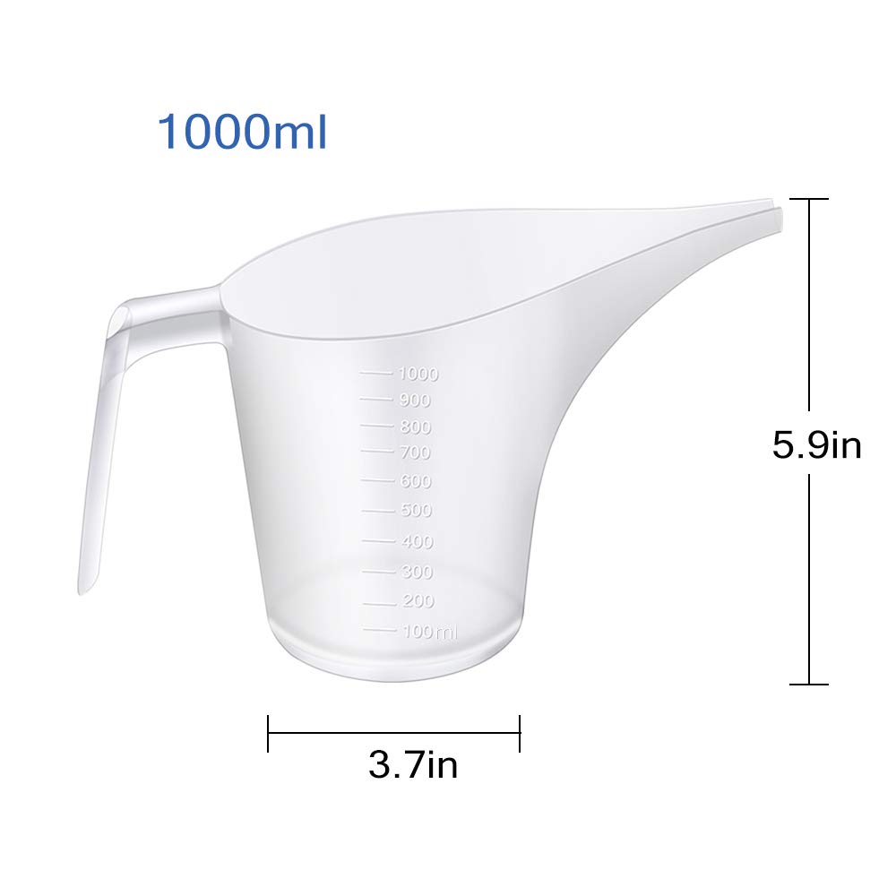 WYKOO Funnel Pitcher (1000ml) For Measuring, Easy Pour Measuring Cup with Funnel Spout, Filling Muffin Pans, Bake ware Molds, Salt Shakers, Spice Jars, Soap & Cakes Molds, Oils, Fluids(3-Pack)