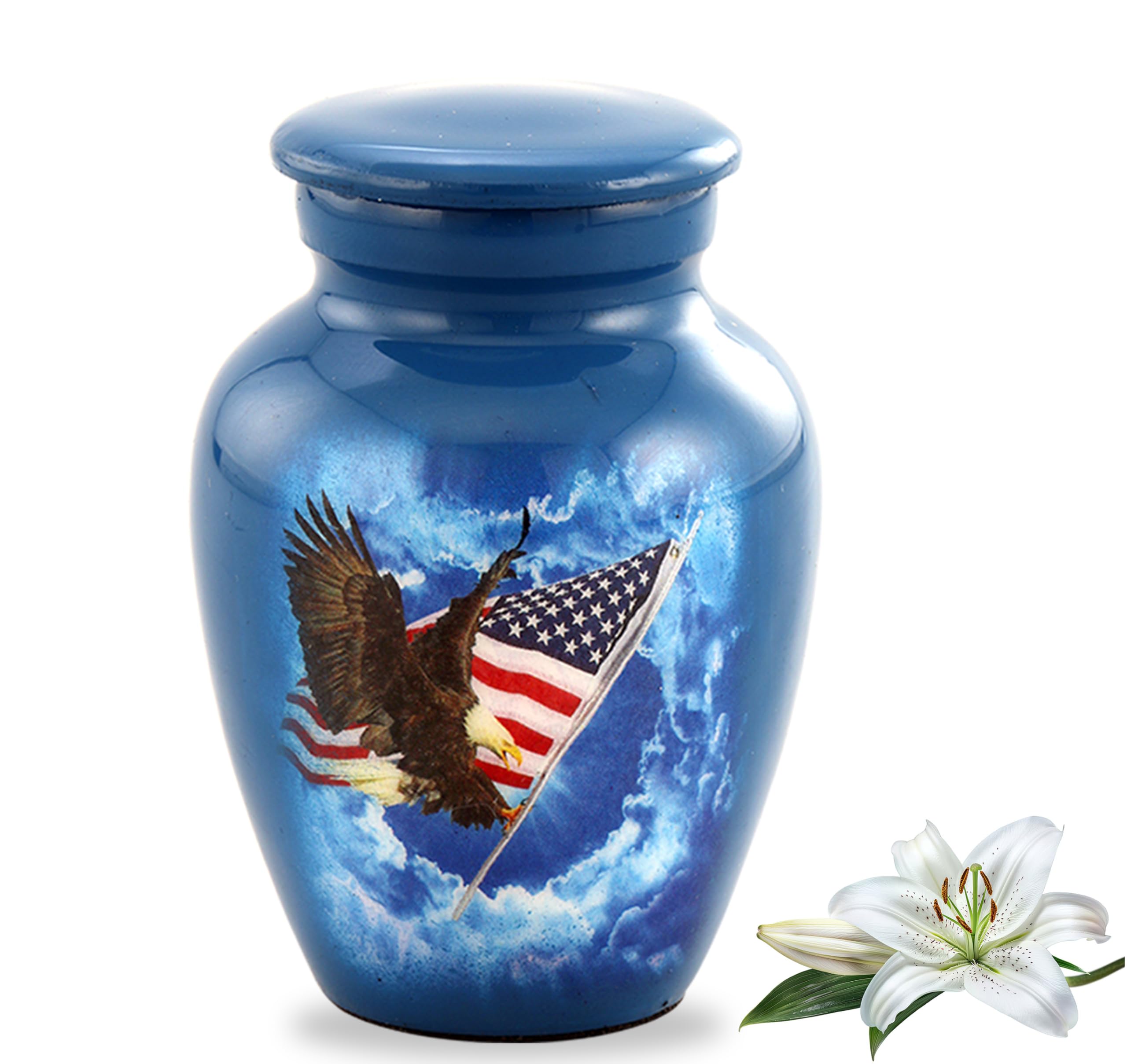 American Glory Keepsake Urn - American Flag with Eagle Mini Urn for Ashes - Token Urn - Patriotic Mini Jar - American Flag Soaring Eagle Sharing Urn with Premium Case & Velvet Bag (Keepsake)